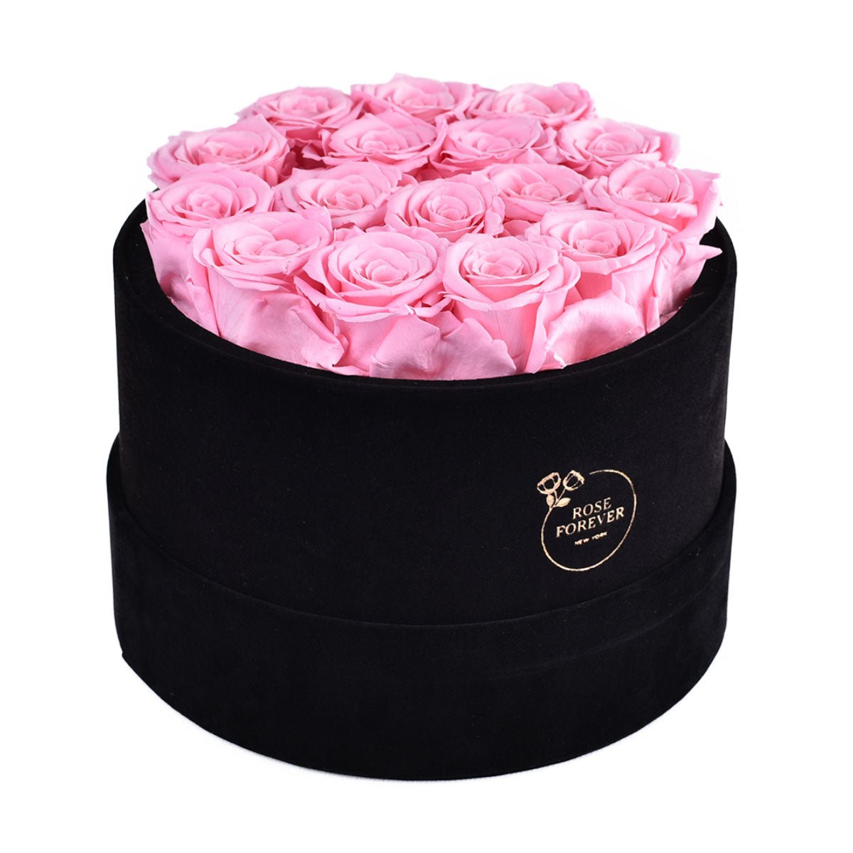 16 Pink Roses - Black Round Velvet Box | Flower Delivery – Rose Forever