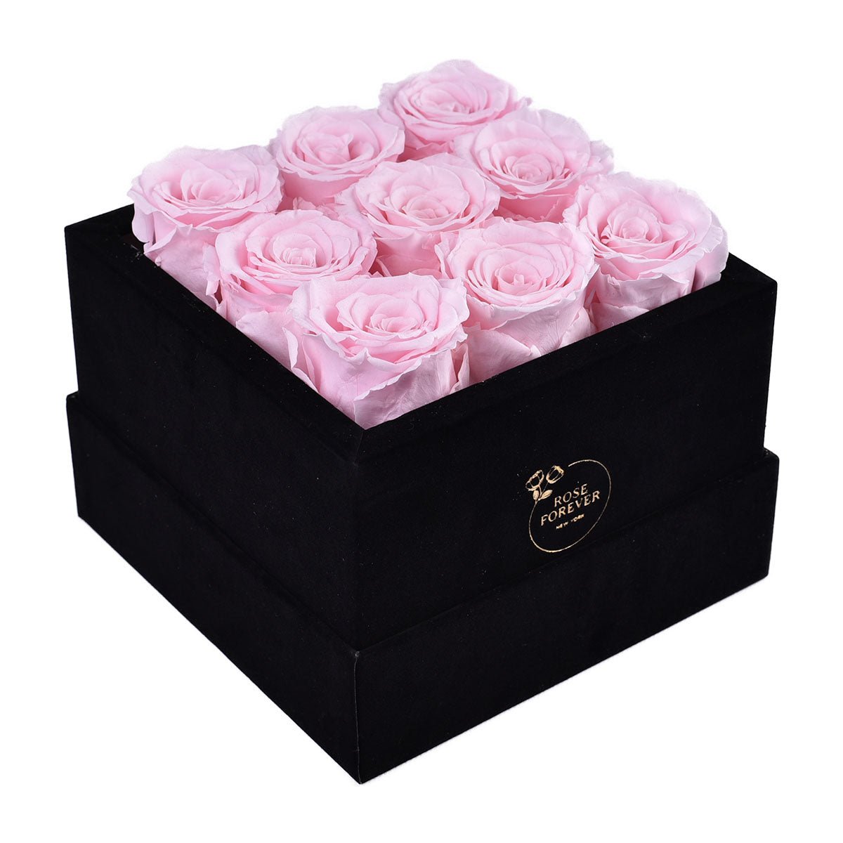 9 Light Pink Roses - Square Black Velvet Box | Flower Delivery – Rose ...