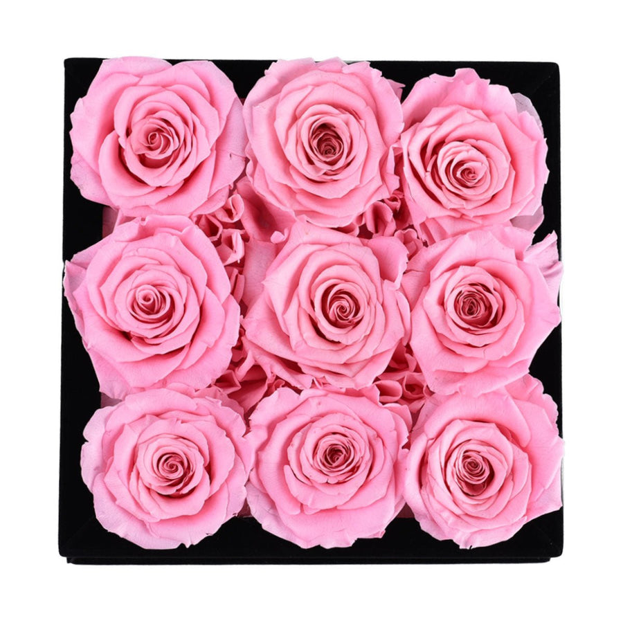 9 Pink Roses - Black Square Velvet Box | Flower Delivery – Rose Forever
