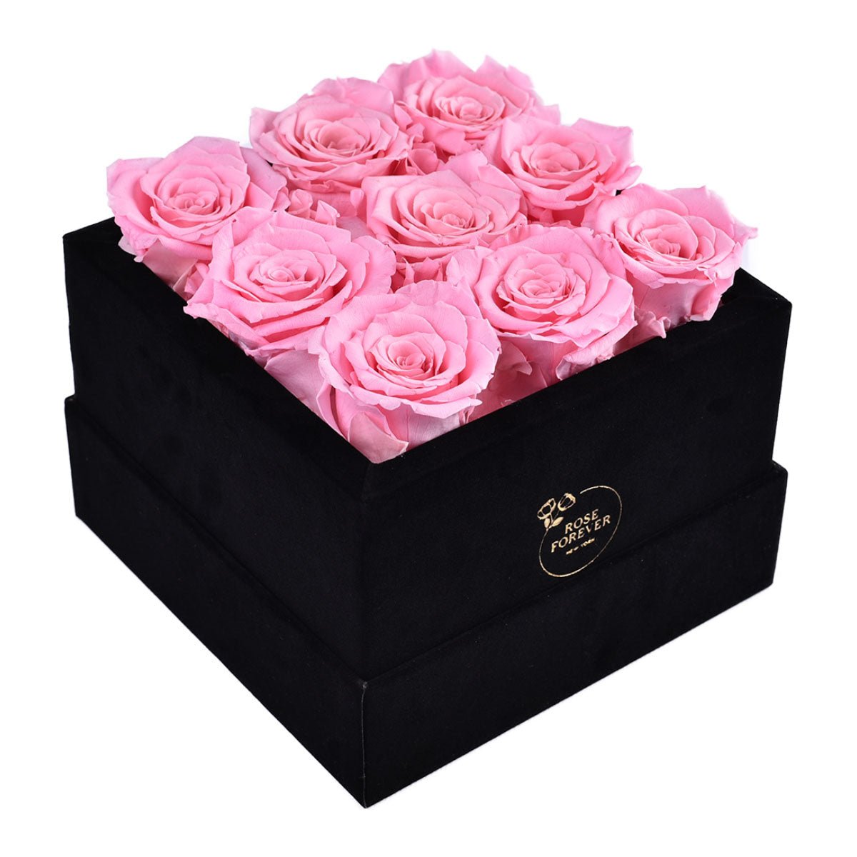 9 Pink Roses - Black Square Velvet Box | Flower Delivery – Rose Forever