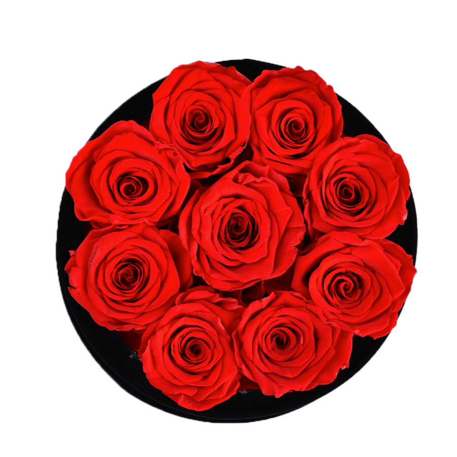 9 Red Roses - Round Black Velvet Box | Flower Delivery – Rose Forever