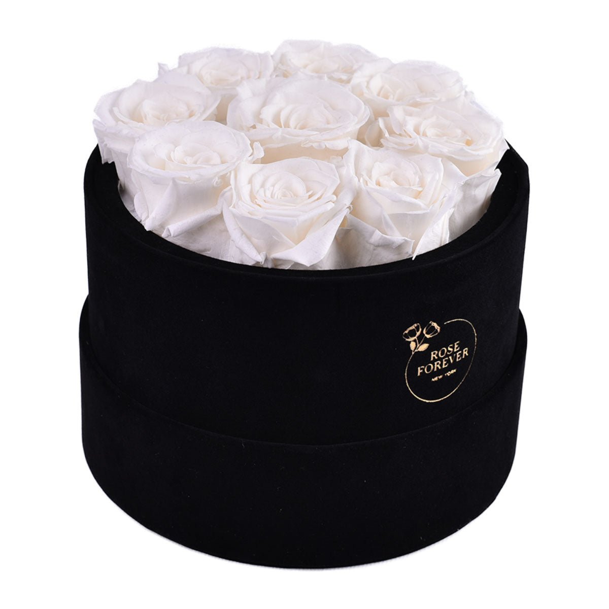 9 White Roses - Black Round Velvet Box | Flower Delivery – Rose Forever